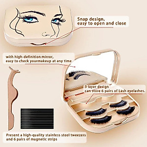 JYHi False Eyelash Storage Case with Mirror Lash Organizer Holder Box Empty Makeup Cosmetic Travel Case and Eyelash Tweezers Lash Container (Gold)