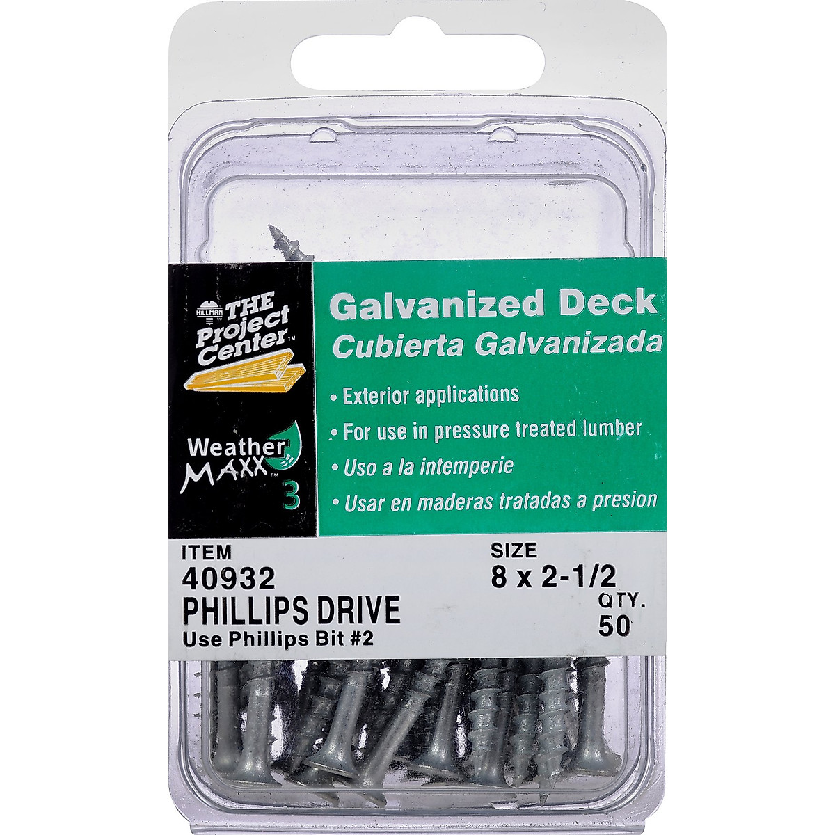 Hillman Fastener 40932 Galvanized Phillips Drive Deck Screw, 8 X 2 1/2-Inch, (Pack of 50)