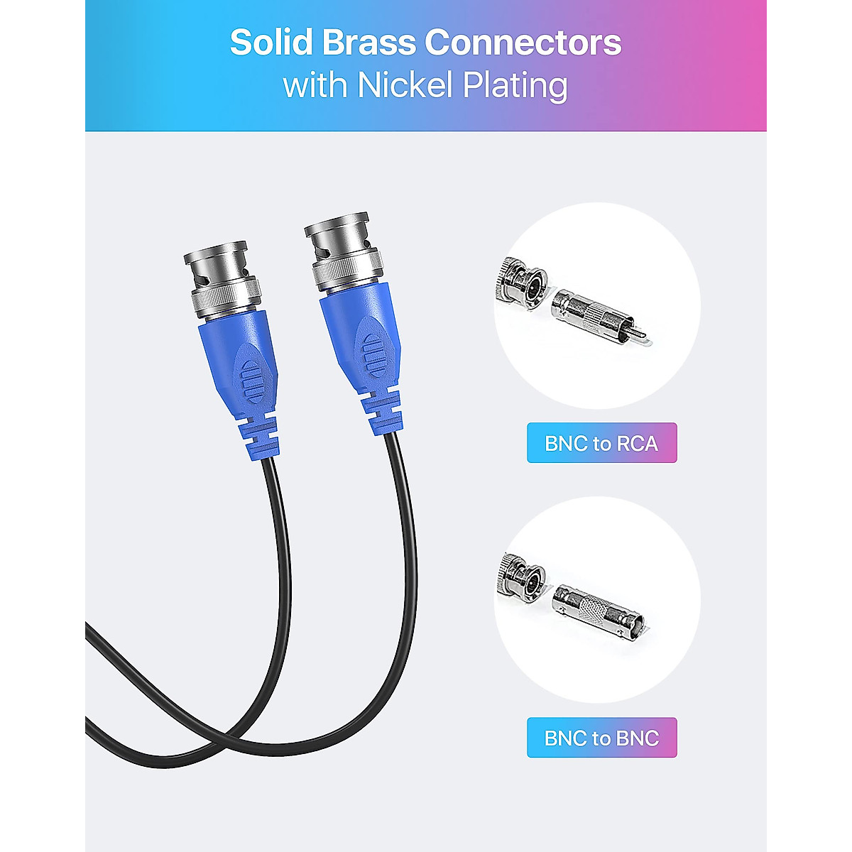 ZOSI 1 Pack 100ft (30 Meters) 2-in-1 Video Power Cable, BNC Extension Surveillance Camera Cables for Video Security Systems (Included 1X BNC Connectors and 1X RCA Adapters)