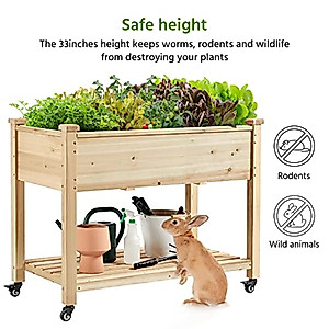 Yaheetech Wooden Raised Garden Bed with Wheels Flower Planter Boxes Elevated Vegetables Growing Bed for Grow Herbs and Vegetables 42x23x33in