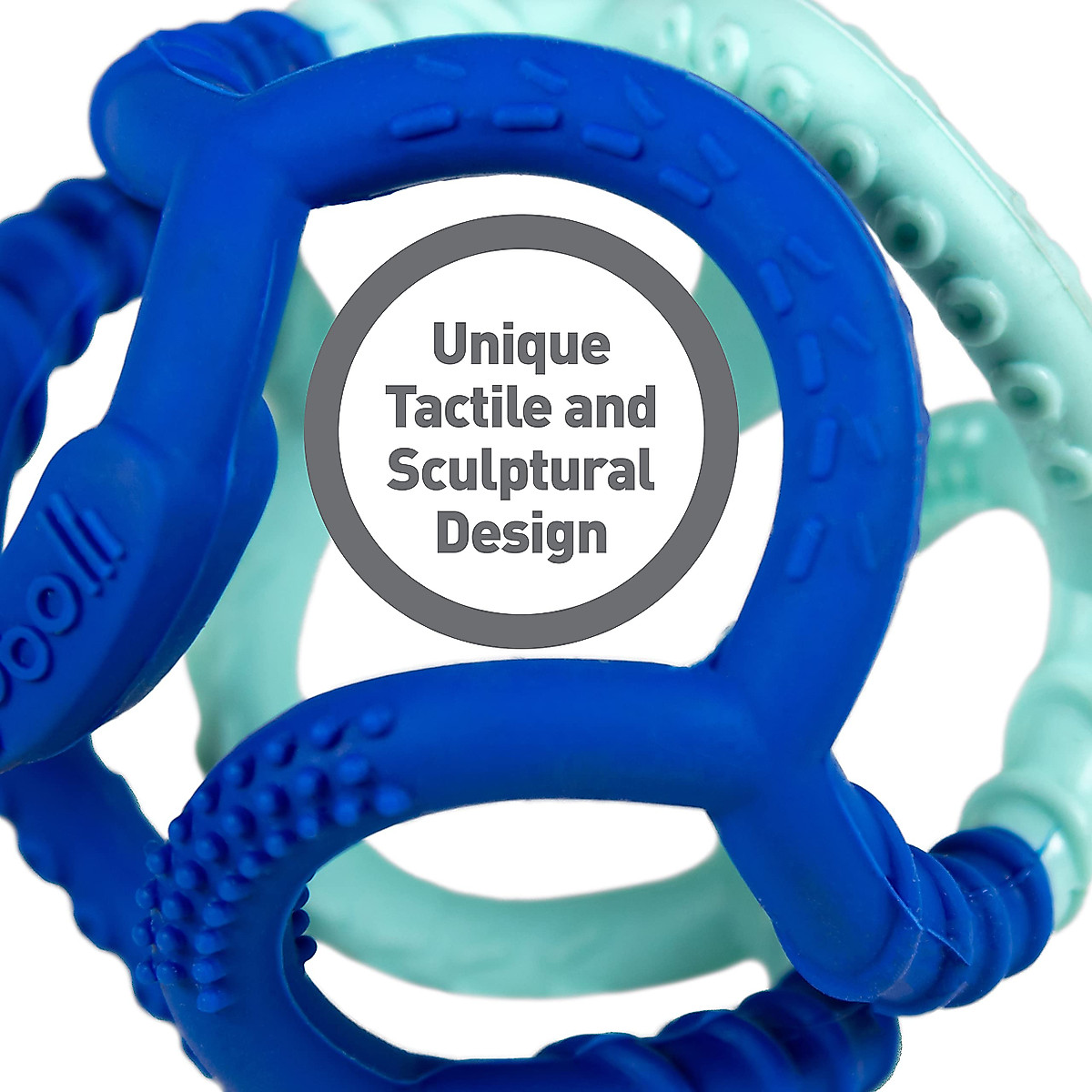 OgoBolli Gummi Teething Ring Textured Sensory Ball Toy for Babies & Toddlers - Stretchy, Soft Non-Toxic Silicone - Age 6+ Months - Blue Blueberry