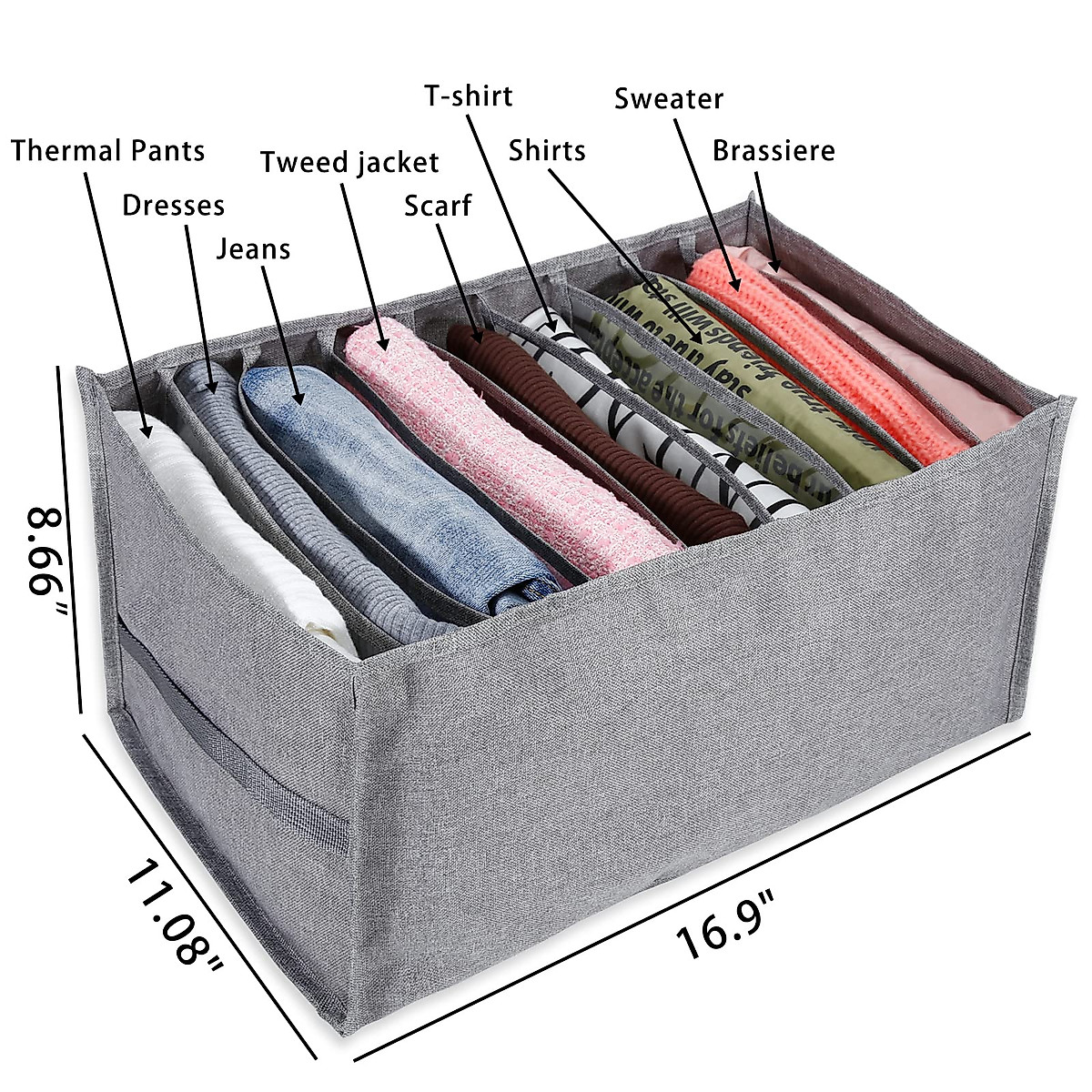 DOB SECHS Large 9 Grids Wardrobe Clothes Organizer, Upgraded Organizer for Folded Clothes, for Jeans, Underwear, Tight pants, Scarves, Sweater, T-Shirts, Dresses（Grey）