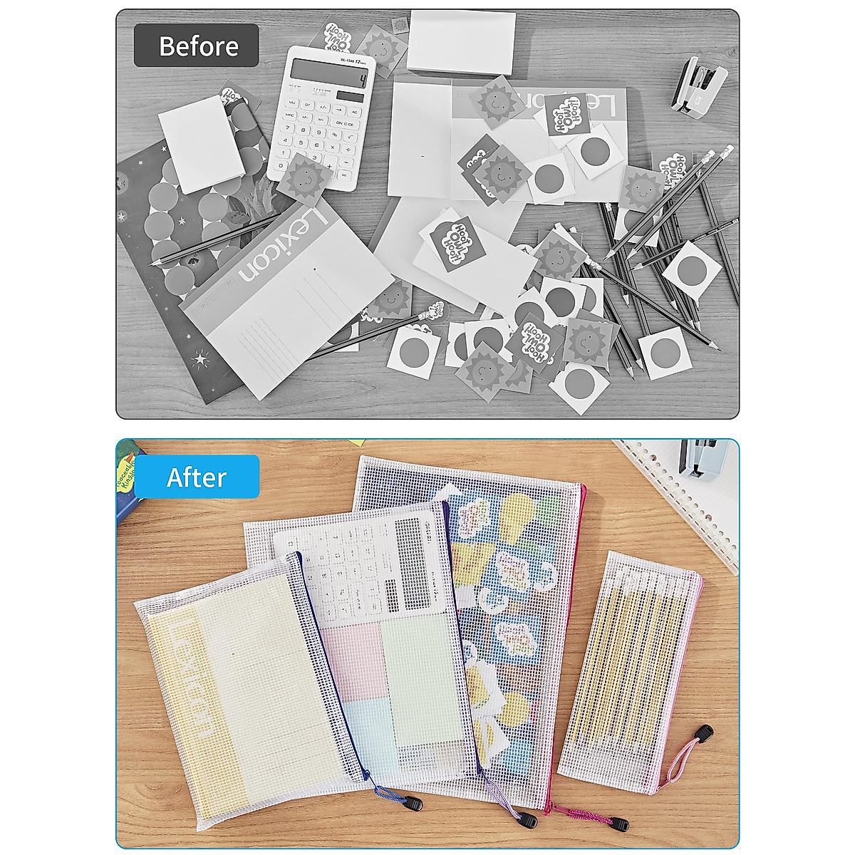 JARLINK 18 Pack 8 Sizes Zipper Mesh Pouch, Waterproof Zipper File Bags Document Pouch Multipurpose Travel Bags for Office Supplies Cosmetics Travel Accessories