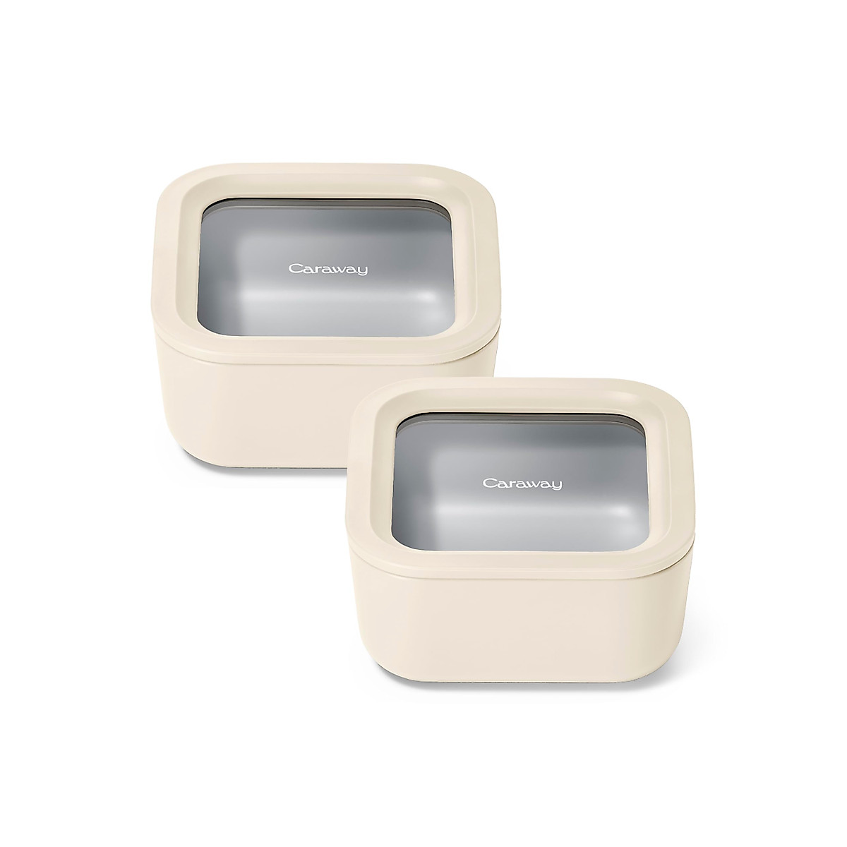 Caraway 2pc Glass Food Storage Set - 4.4 Cup Food Containers (2) - Ceramic Coated - Non Toxic, Non Stick Lunch with Lids - Dishwasher, Oven, & Microwave Safe - Cream