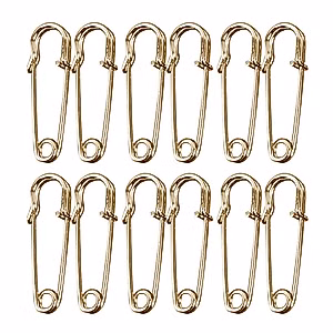 Large Safety Pins, Large Safety Pins Heavy Duty, Safety Pins for Clothes, Blanket Safety Pins, 12 Pack Pins Assorted for Clothes, Leather, Crafts, Canvas, Blankets, Shawls, Kilts (75mm 3'', Gold)