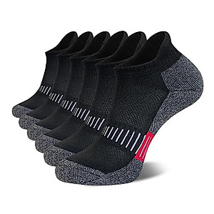 PHETAUM Women's Thick Cushioned Athletic Ankle Socks Running Walking Exercise, Black, Size 6-9, 6 Pairs