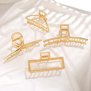 4pcs Metal Gold Hair Clips for Women, Geometry Square Cross Big Small Hair Clamps Jaw Crab Barrette for Thick Thinner Long Hair, Fashion Women's Hair Accessories Styling Tools Gifts