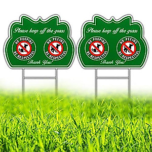 HISVISION No Peeing/Pooping Be Respectful Dog Sign 2 Pack, Keep Off The Grass Yard Sign with Metal Wire H-Stakes, 12" x 9" Stay Off Grass Signs Double Sided UVresistance, Waterproof, Easy to Install