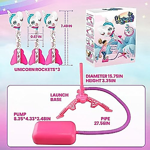 YOTOY Unicorn Rocket Launcher for Kids - Fun Outdoor Toys Launch of up to 100 Ft, 3 Unicorn Rockets, Gifts for 3 4 5 6 7 Years Old Girls and Boys
