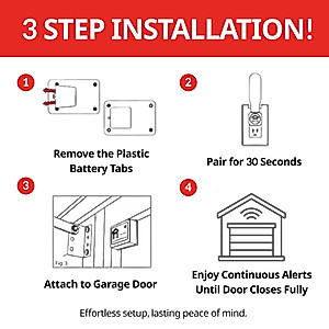 Garage Door Minder® Version II. 100% Wireless. Installs in Two Minutes! No Wi-Fi. in-Home Monitor & Alert System. Great for Seniors!