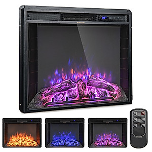 GOFLAME 26-Inch Electric Fireplace Insert, Wall Recessed Fireplace Heater with Thermostat, 3 Flame Colors, 6 Flame Brightness, 6H Timer, Remote Control, Overheat Protection, 750W/1500W