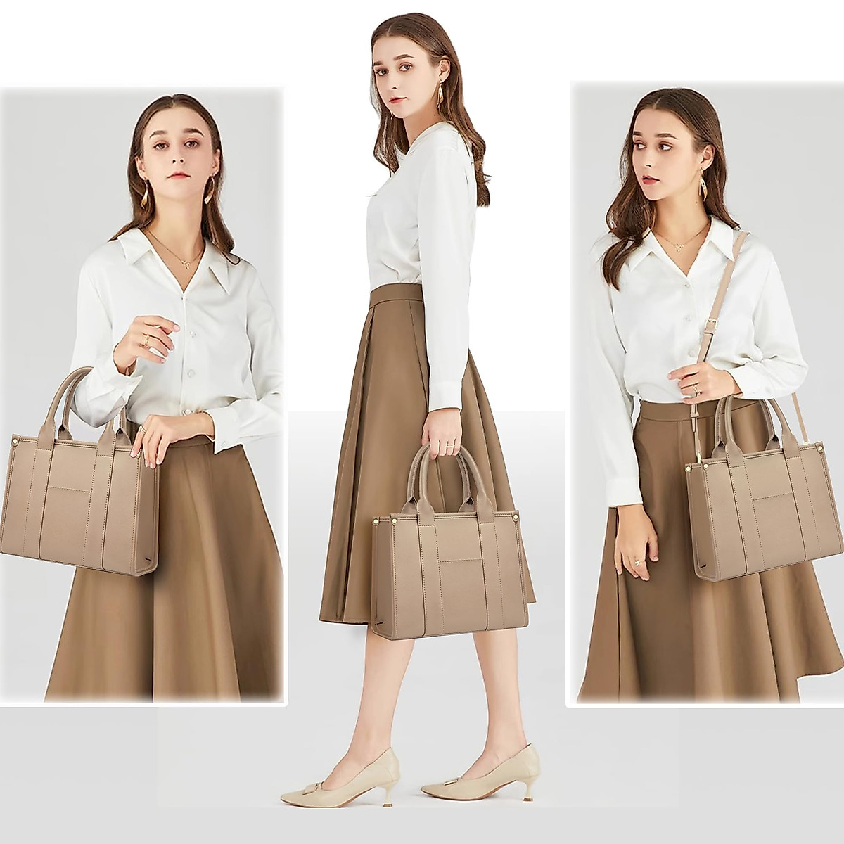 COCIFER The Tote Bag Crossbody Purses for Women Shoulder Bag Handbags PU Leather Top Handle Bags with zipper (Khaki)