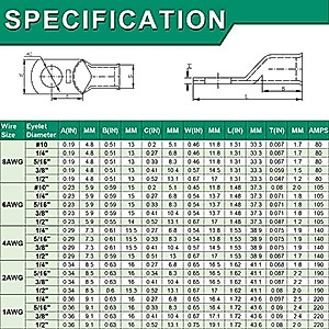 OURU 56PCS Battery Cable Lugs Kit,AWG 8 6 4 2 Gauge Heavy Duty Copper Wire Lugs Battery Cable Ends Terminals Connectors,Bare Copper Eyelet Ring Terminal