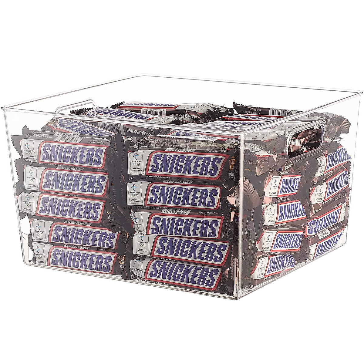 EAMAOTT Clear Plastic Storage Organizer Container Bins with Cutout Handles, Transparent Set of 4, BPA Free, Cabinet Storage Bins for Kitchen Food Pantry Refrigerator Bathroom, 11” x 8” x 6”