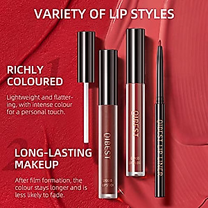 ZAMANIYA 3 In 1 Lip Gloss Set With Matte Lipstick ,Moisturizing Lip Gloss And 2mm Lip Liner Liquid Lipstick Long Lasting Makeup Lip Plumping Lipstick Lipgloss Soft And Smooth Like Cream (05 - Maple Leaf Red-Brown)