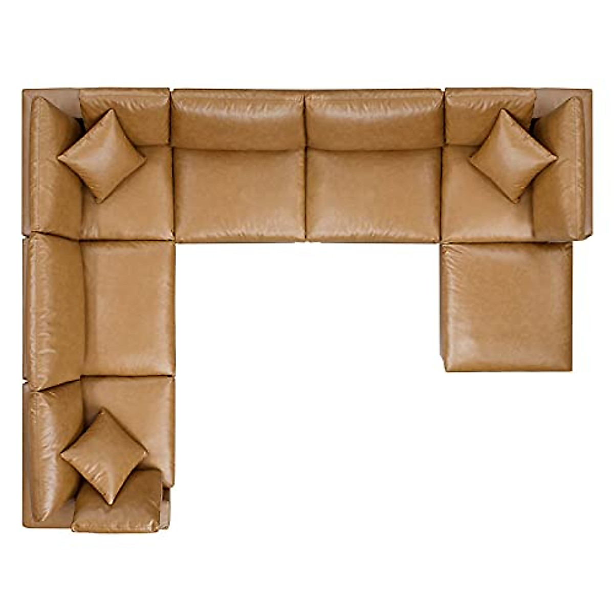 Modway Commix Modular Sofa, U Shaped Reclining Sectional, Tan Vegan Leather