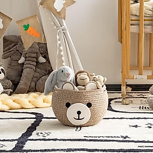 CherryNow Baby Basket for Nursery, Bear Gift Baskets for Kids, Baby Shower Basket with Handles, Small Cute Animal Baskets, Light Brown, 10.5"D x 8.5"H