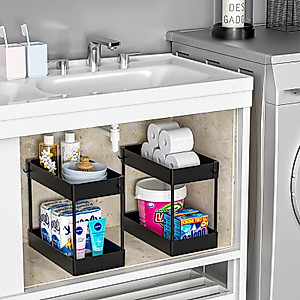 2 Pack Under Sink Organizer, Avaspot Under Sink Organizers and Storage Bathroom Shelf Organizer Rack Multi-purpose Bath Collection Baskets for Bathroom Kitchen Countertop and Cabinet