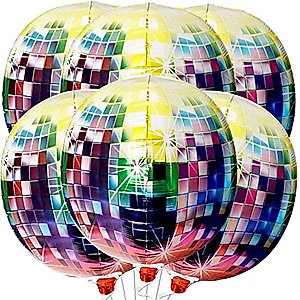Giant, Disco Ball Balloons 22 Inch - Pack of 6, Disco Balloons | 4D Round 360 Degree Disco Ball Balloon for 80s Party Decorations | Neon Balloons for Disco Party Decorations | 70s Party Decorations