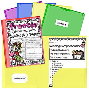 Sooez 5 PCS Colored Folders with Pockets, Customizable Cover Plastic Folders with Pockets, 2 Pocket Plastic Folders with 5 Extra Label Stickers, Durable Plastic Folders for School, Office and Home