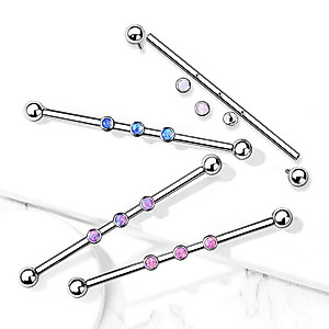 Pierced Owl 14G Stainless Steel Internally Threaded Triple Round Synthetic Opal Industrial Barbell (Purple)