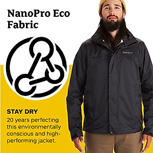 MARMOT Men's Precip Eco Jacket | Lightweight, Waterproof Jacket for Men, Ideal for Hiking, Jogging, and Camping, 100% Recycled, Black, Medium