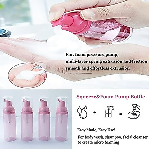 AREMOD 4Pcs 2 oz Lash Shampoo Foaming Bottle Empty Foaming Soap Dispenser Plastic Refillable Travel Pump Bottle for Hand Soap, Shampoo for Toiletries(Pink)