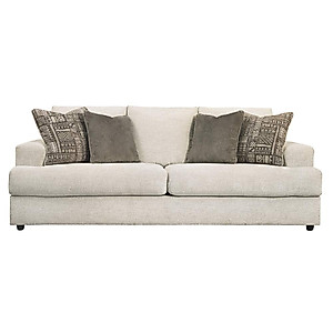 Signature Design by Ashley Soletren Contemporary Chenille Queen Sofa Sleeper with 4 Accent Pillows, Off-White