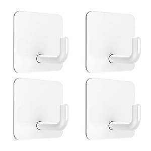 VIS'V Adhesive Hooks, White Self Adhesive Shower Wall Hooks Waterproof Stick on Hooks Stainless Steel Heavy Duty Kitchen Bathroom Sticky Hooks for Towel Loofah Key Cup Hat Coat - 4 Pcs