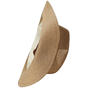 Lanzom Summer Beach Sun Hats for Men Women Foldable Floppy Travel Packable Staw Hat, Wide Brim Hat(Style B-Khaki, Large Size:Fit for 23"-23.6")