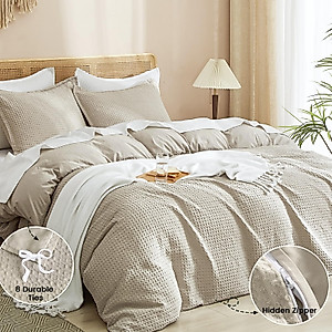 PHF Waffle Weave Duvet Cover Set King Size, 3 Piece Ultra Soft Breathable Durable Comforter Cover for All Season, Waffle Textured Duvet Cover with 2 Pillow Shams Bedding Collection, 104"x90", Linen