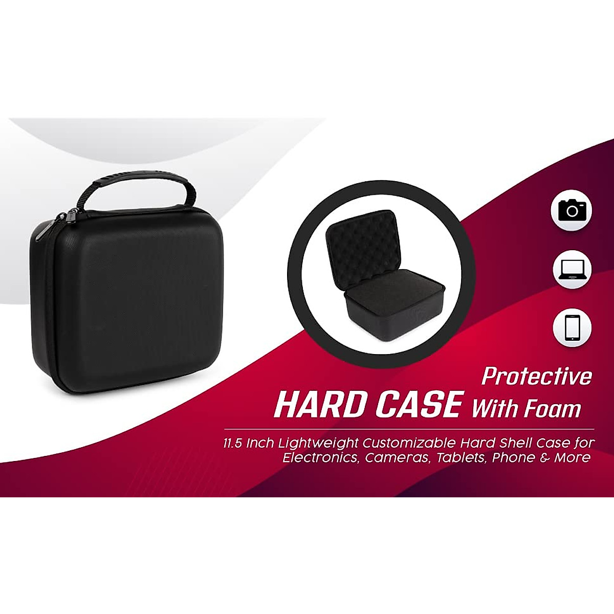 Protective Hard Case With Customizable Foam. 11 Inch Lightweight Hard Shell Case for Electronics, Cameras, Tablets, Phone & More – 11 x 9 x 5.5 Inches