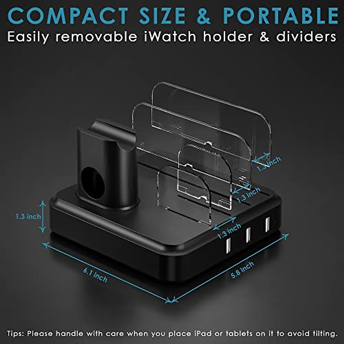 Charging Station for Multiple Devices, 5 Ports Charging Dock with 4 Cables, UL Certified Safety, Compatible with Smart Phones, Tablets, iWatch, AirPods, Earbuds