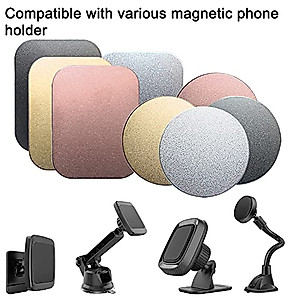 SENHAI 8 pcs Phone Car Mount Metal Plate with Adhesive for Magnetic Cradle-Less Mount, 4 Rectangular and 4 Round - Black, Silver, Gold, Rose Red