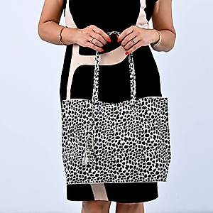 PASSAGE Women Black and White Leopard Pattern Print Soft Faux Leather Tote Shoulder Bag with Tassel Birthday Gifts