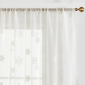 jinchan Christmas Curtains White Snowflake Embroidered Sheer Curtains 84 Inch Length Light Filtering Xmas Backdrop Window Curtains for Living Room 2 Panels Set Bedroom Rod Pocket Curtains