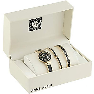 Anne Klein Women's AK/3296BKST Premium Crystal Accented Gold-Tone and Black Bangle Watch and Bracelet Set