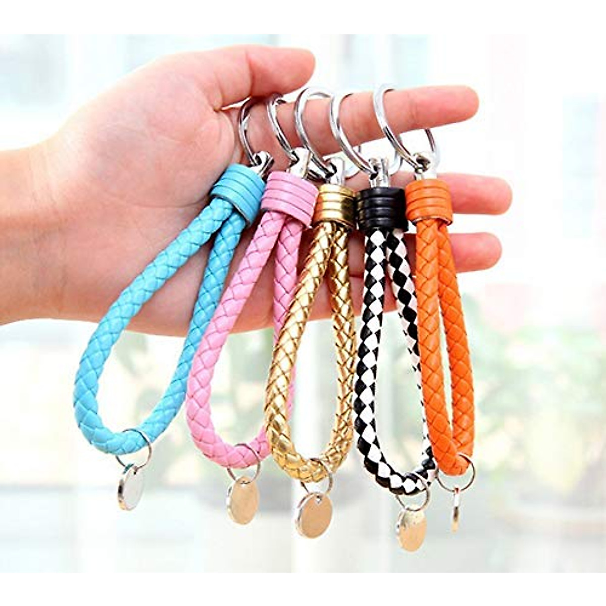 ocharzy Key Chains Handwoven Leather Keychain Simple Car Key Chain Accessories Keychain Gift for Men and Women Father‘s Day (Pack of 1, Sky Blue)