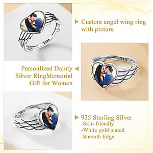 Memory Rings Personalized with Picture Custom Made 925 Sterling Silver Heart Shaped Photo Ring Memorial Jewelry Gift for Women