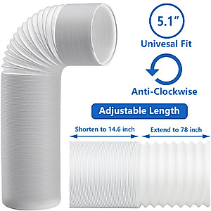 Sgran Portable Air Conditioner Hose, 5.1 Inch Diameter AC Hose, Anti-Clockwise Thread AC Vent Exhaust Hose, Length Up to 78 Inch Compatible with Haier LG Delonghi Air Conditioner Parts