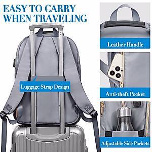 Laptop Backpack for Women Men, Large School Backpack for Teens Boys Girls, 17.3 Inch Quilted Laptop Bag Bookbag College Bag with USB Charging Port, Work Travel Casual Daypacks, Grey(over 3 years old)