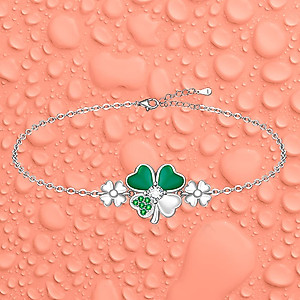 Talonior Good Luck Four Leaf Clover Bracelet for Women Friends Green St Patricks Day Gifts Irish Jewelry Shamrock Bracelets Sterling Silver