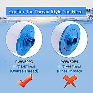 POOLPURE 6CH-940 Spa Filter Replaces PWW50P3(1 1/2" Coarse Thread), 817-0050, Filbur FC-0359, 25252, 03FIL1400, Waterway Front Access Skimmer, Screw in SAE Thread Filter 2 Pack