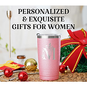Personalized Tumblers with Lids and Straws for Women, Monogrammed Travel Mugs with Initials, Unique Gifts for Her on Birthdays Xmas, Rose Gold, S