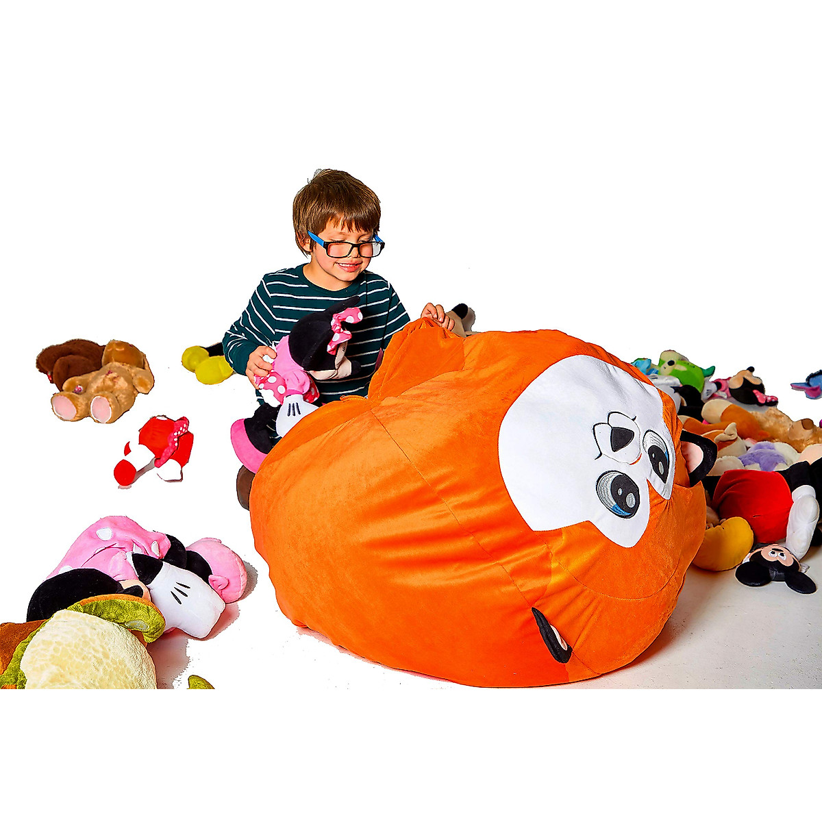 Roomganize Extra Large Animal Bean Bag Chair Cover and Soft Toy and Linen Storage Organizer for Room Decor (Fox)