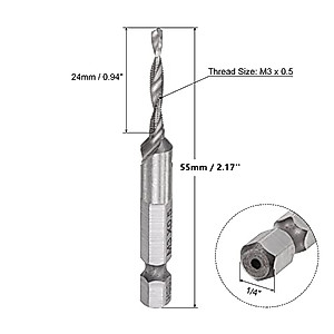1/4" Hex Drill Tap Drill, M3 HSS Combination Hex Shank Drill & Tap, Power Tool Part Drill Bit for Aluminum Soft Metal