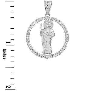 Sterling Silver Saint Jude Thaddeus Round Rope Design Frame Pendant