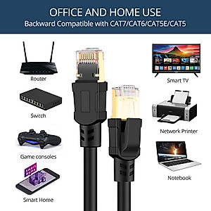 veetcom Cat8 Ethernet Cable 100FT, High Speed 26AWG Cat8 LAN Network Cable 40Gbps, 2000Mhz with Gold Plated RJ45 Connector, Heavy Duty Weatherproof S/FTP UV Resistant for Modem, Router/Gaming/Xbox