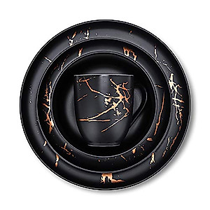 Stone Lain Modern Gold Splash Exquisite Fine China Dinnerware Set, 16 Piece - Service for 4, Black & Gold