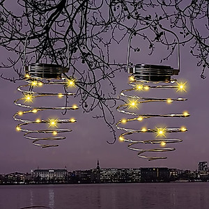 Creative Iron Art Lanterns, 4 Pack Solar Spiral Lights,LED Hanging Decorative Lamp for Outdoor, With Hanging Design For Garden, Patio, Porch Garden Home Decoration Light
